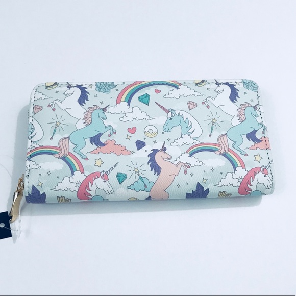 Bags | Rainbows And Unicorns Light Blue Zip Close Wallet | Poshmark
